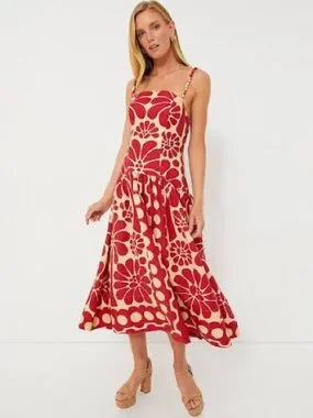 FARM Rio | Dresses | Farm Rio Palermo Midi Dress Red And Cream Floral ...